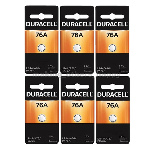 6 x 76A Duracell 1.5V Alkaline Button Batteries (LR44, A76, EPX76 ...