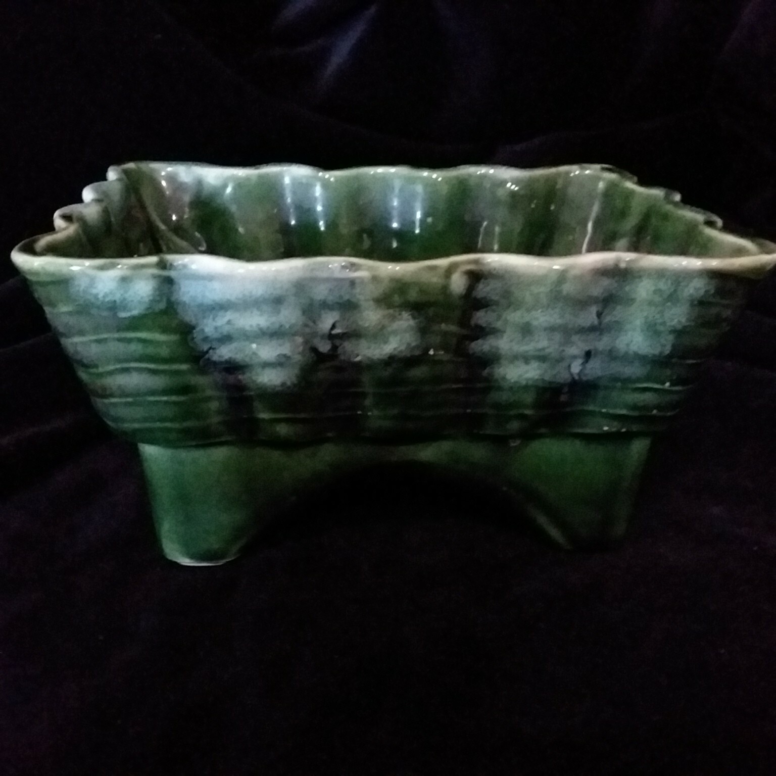 Vintage Cookson Pottery Dark Forest Green Rippled Planter Footed CP ...