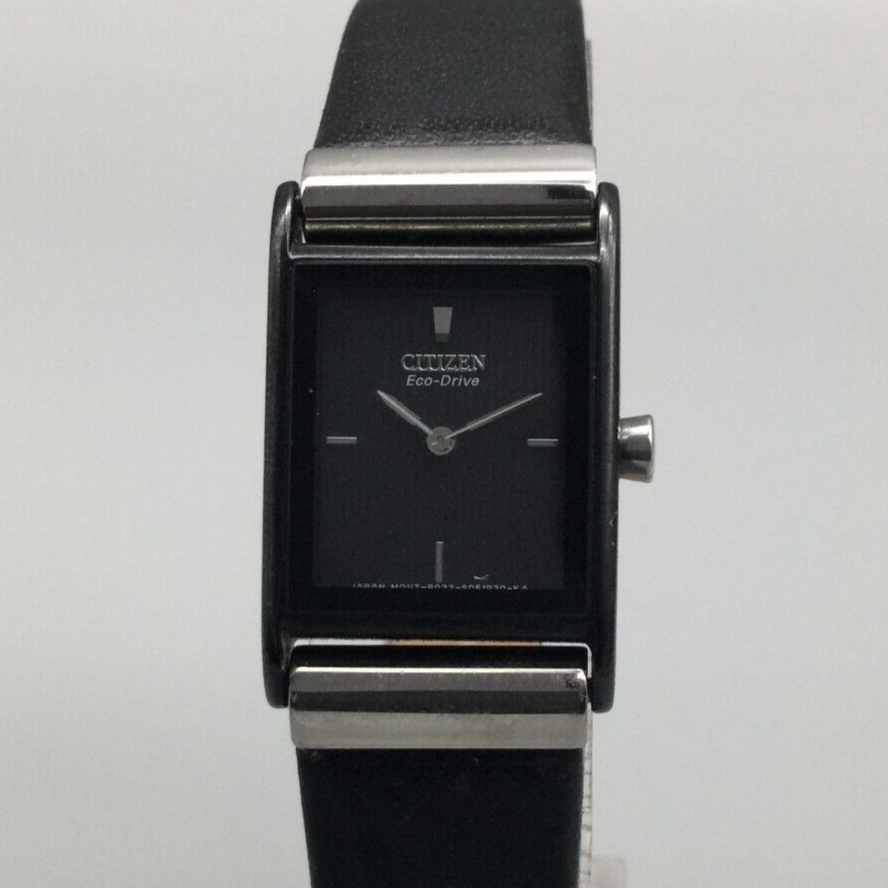 Citizen Eco-Drive Tank Watch Women 17mm Black Rectangle Dial B023 ...