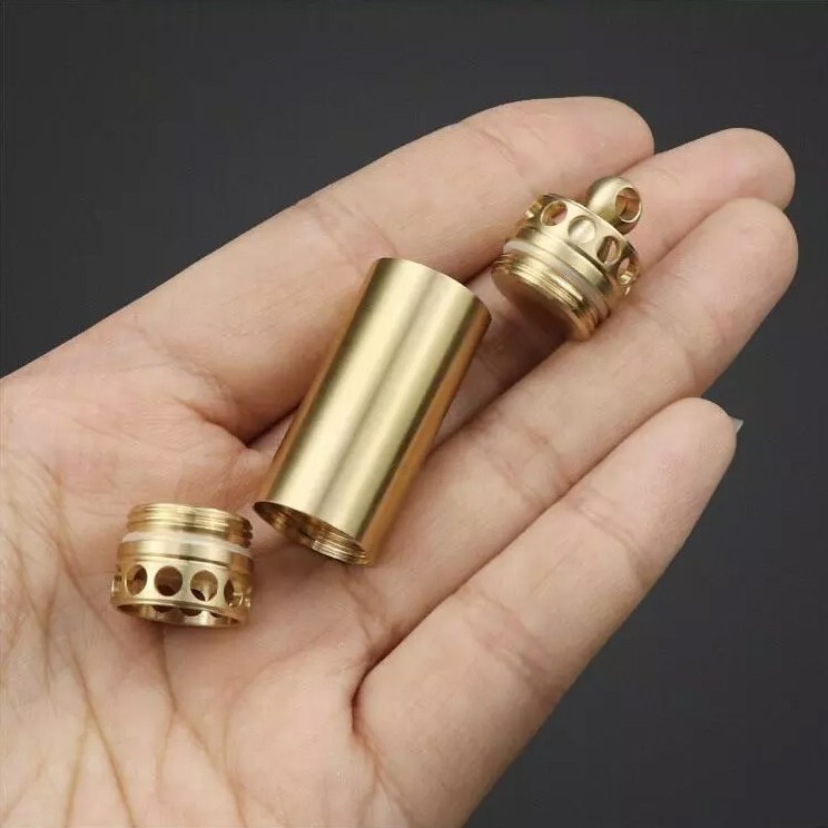 EDC Brass Waterproof Pill Box Organizer Container Case Storage Tank Key ...