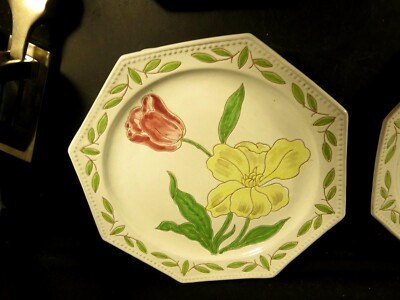Octagonal 10" Decorative Italian Hand Painted Flower Plate Yellow Pink ...