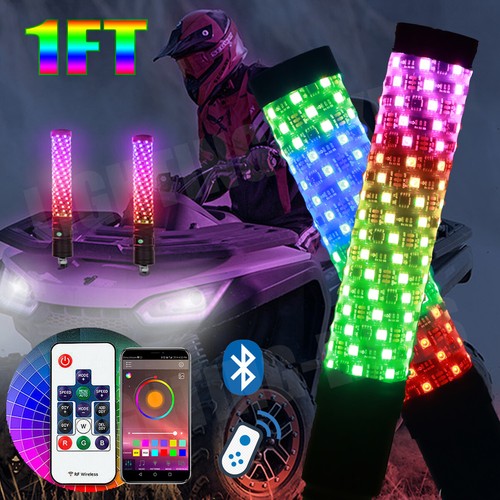 1FT Spiral LED Fat Whip Light Antenna RGB Chasing For Can-am X3 RZR UTV ...