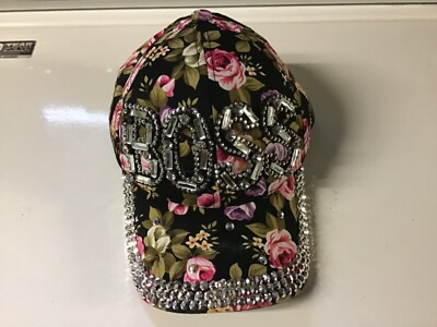 Magid Hats: BOSS Women Black/Pink Floral Sequined Baseball Cap ...