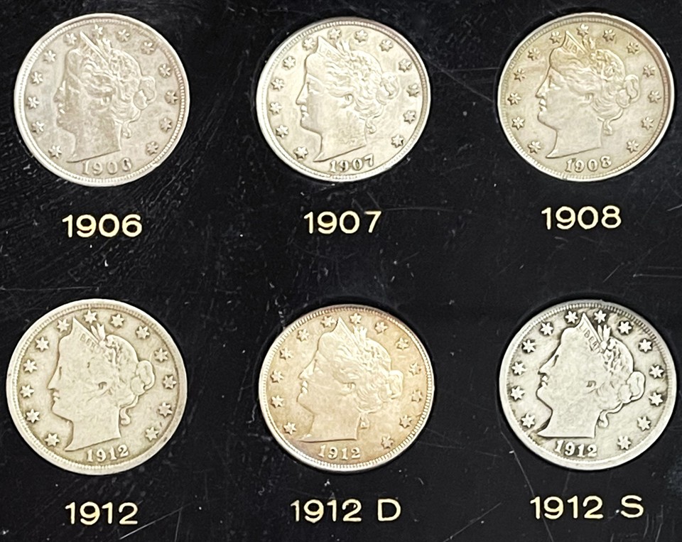 1883-1912 S COMPLETE 33 COIN US LIBERTY V NICKELS SET G -AU CONDITION ...