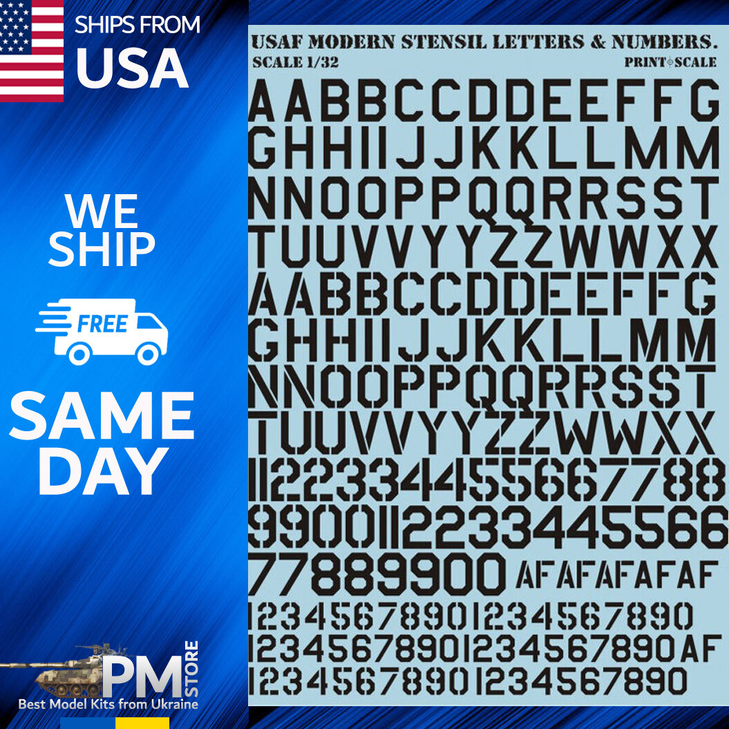 Print Scale 32-003 USAF Modern Stencil Letters & Numbers black, wet ...