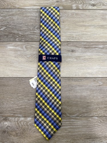 NWT Chaps Blue Black Brown & Yellow Plaid Pattern 100% Silk #735B | eBay