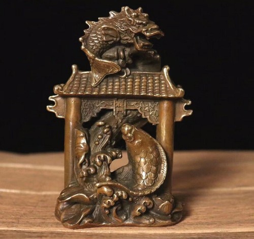 Brass Carp Fish Statue Jumping Over the Dragon Gate Chinese Feng Shui ...