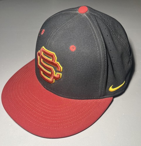 USC Trojans Hat Cap Fitted Mens Black Red NCAA Baseball Nike Dri-FIT ...