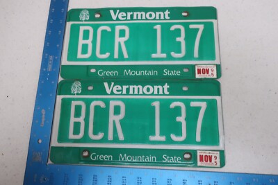 Vermont License Plate Tag 1995 95 VT Natural Sticker Pair Set BCR 137 ...