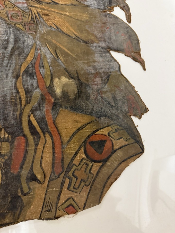 Antique Early Native American Indian Chief Painting Leather Primitive ...