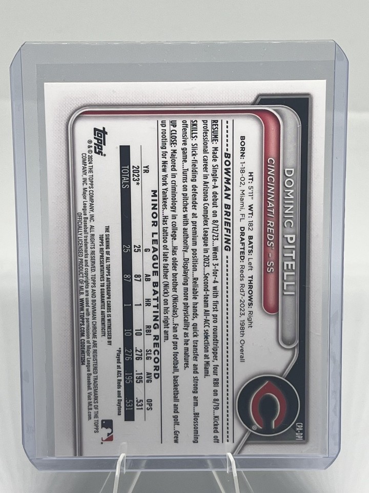 2024 Bowman Chrome #CPA-DPI Dominic Pitelli Auto Orange Shimmer ...