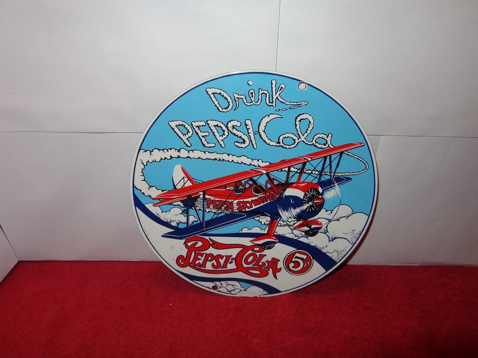 PEPSI-COLA SKYWRITER AIRPLANE SIGN HEAVY METAL PORCELAIN UNIQUE ...