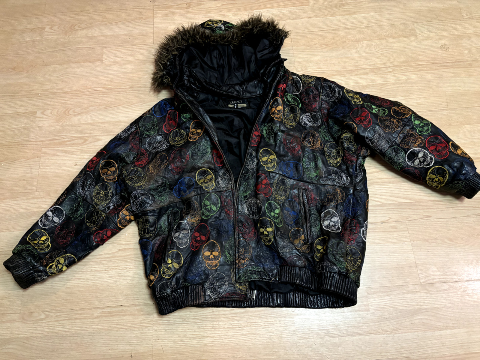 RARE Vintage Legacy Skull Leather Jacket Embroidered … - Gem