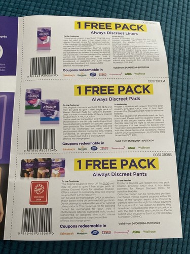 Always Discreet Pads Liners Pants Voucher Worth Up To £14 | eBay