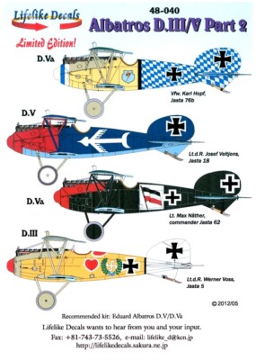 1/48 Lifelike Decals #48040 Albatros D.III / D.V Part 2 | eBay