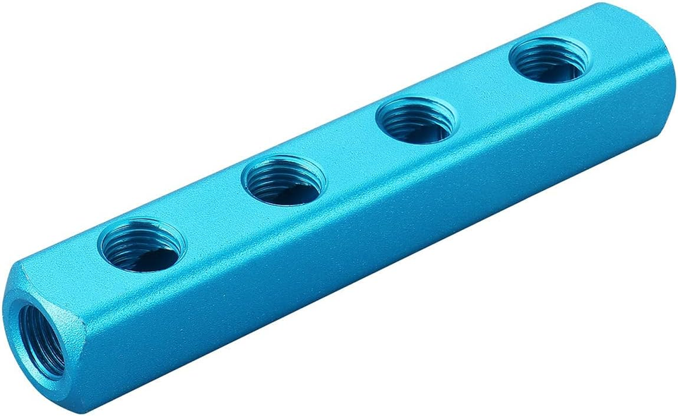 Aluminum Air Manifold Block, 4-Way 7-Port, 1/4" PT Threaded for ...