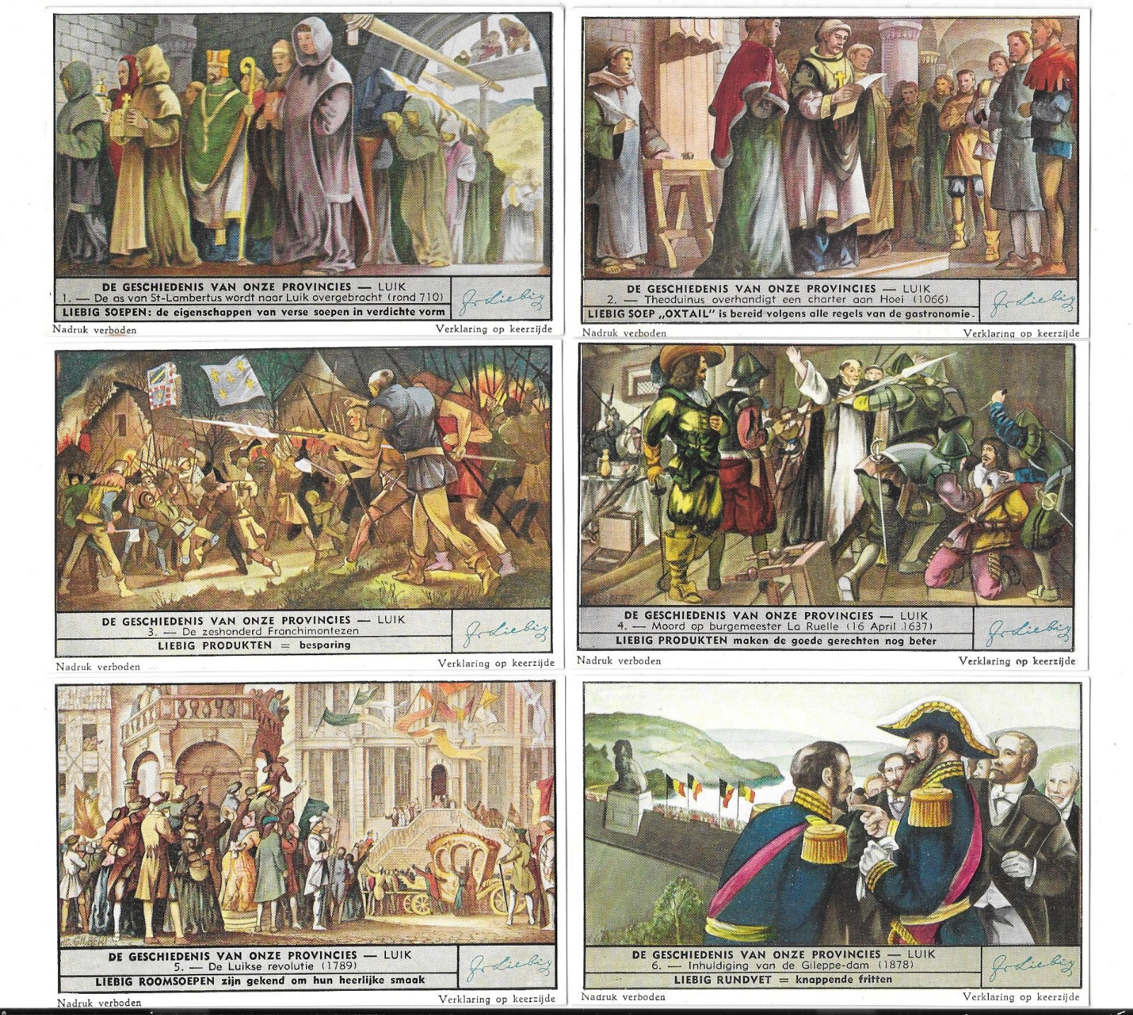 6x LIEBIG TRADE CARDS, THE HISTORY OF OUR PROVINCES-LIEGE 1951 (S1525 ...