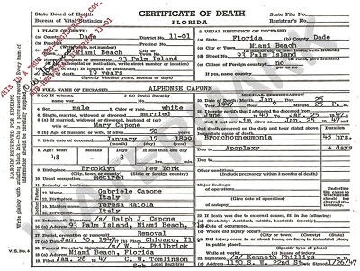 Al Capone Death Certificate Gangster Mob Mafia Art Print Poster HP4142 ...