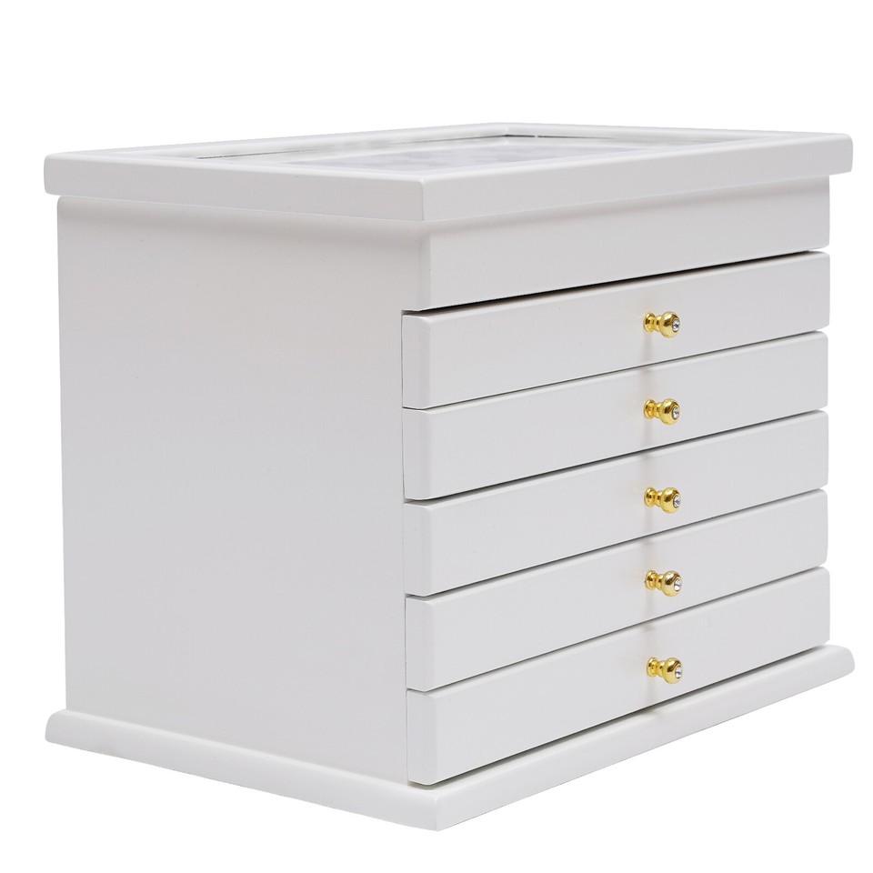 6-Layer White Jewelry Boxes Ring Necklace Storage Large-Capacity Wooden ...