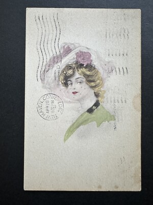 Art Print of Lady & Fancy Hat postmark New Orleans to Connecticut ...