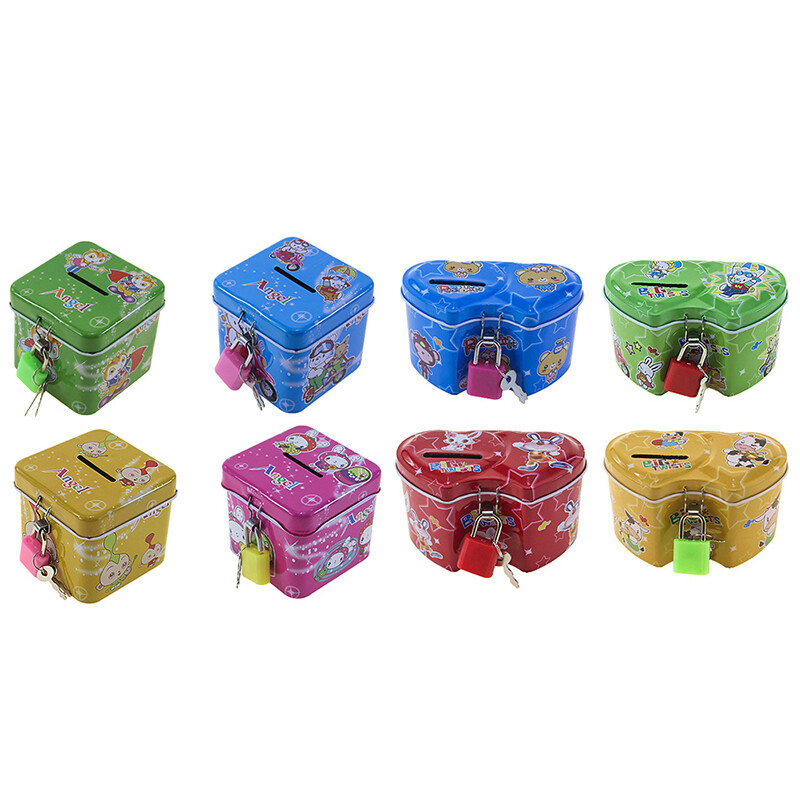 Cute Cartoon Square Tin Metal Piggy Bank Saving Cash Coin Money Box ...