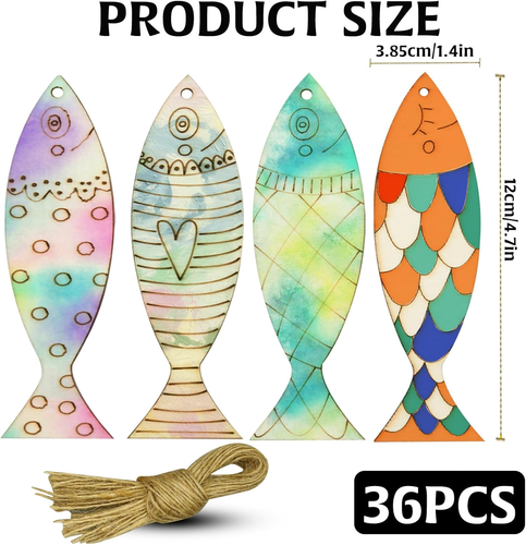36Pcs Wooden Fish Decor Cutouts - 4 Styles DIY Crafts to Paint Shapes ...