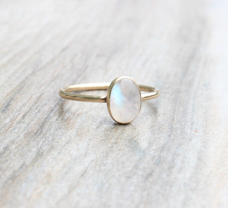 Oval Rainbow Moonstone 925 Sterling Silver Stacking Ring | eBay