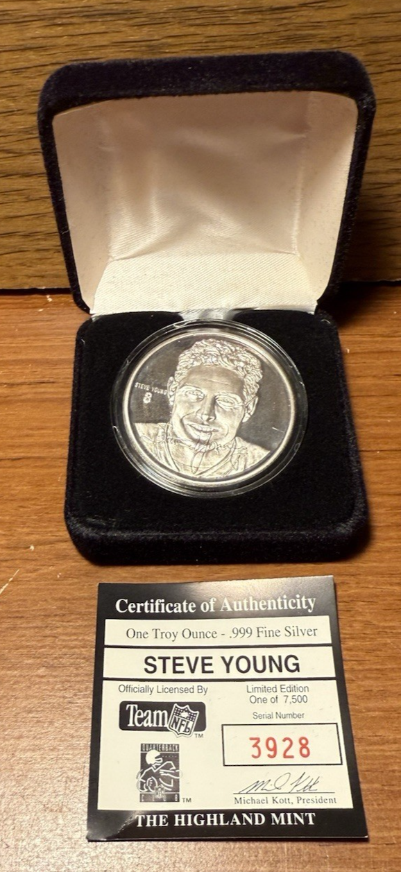 Highland Mint Steve Young Collectors .999 Silver Coin One Troy Ounce ...