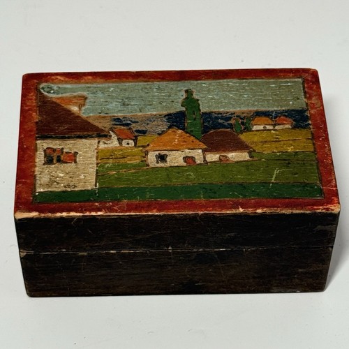 Vintage 50s MCM Soviet USSR Handmade Wooden Jewelry Trinket Box Country ...