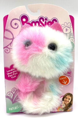 Pomsies PATCHES White Pink Blue Plush Interactive Toy Wearable Kitty ...