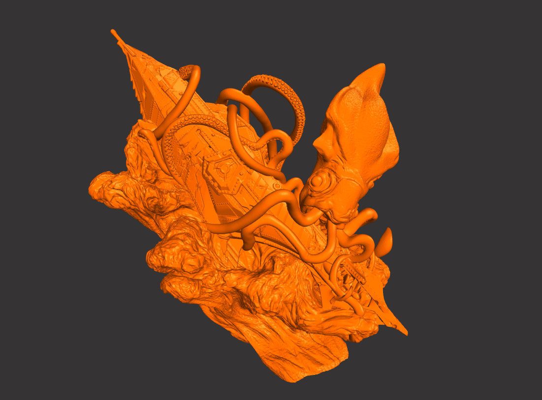 Squid Attacking Ship Drawing