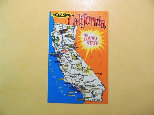 Hello from California the Golden State vintage map postcard | eBay