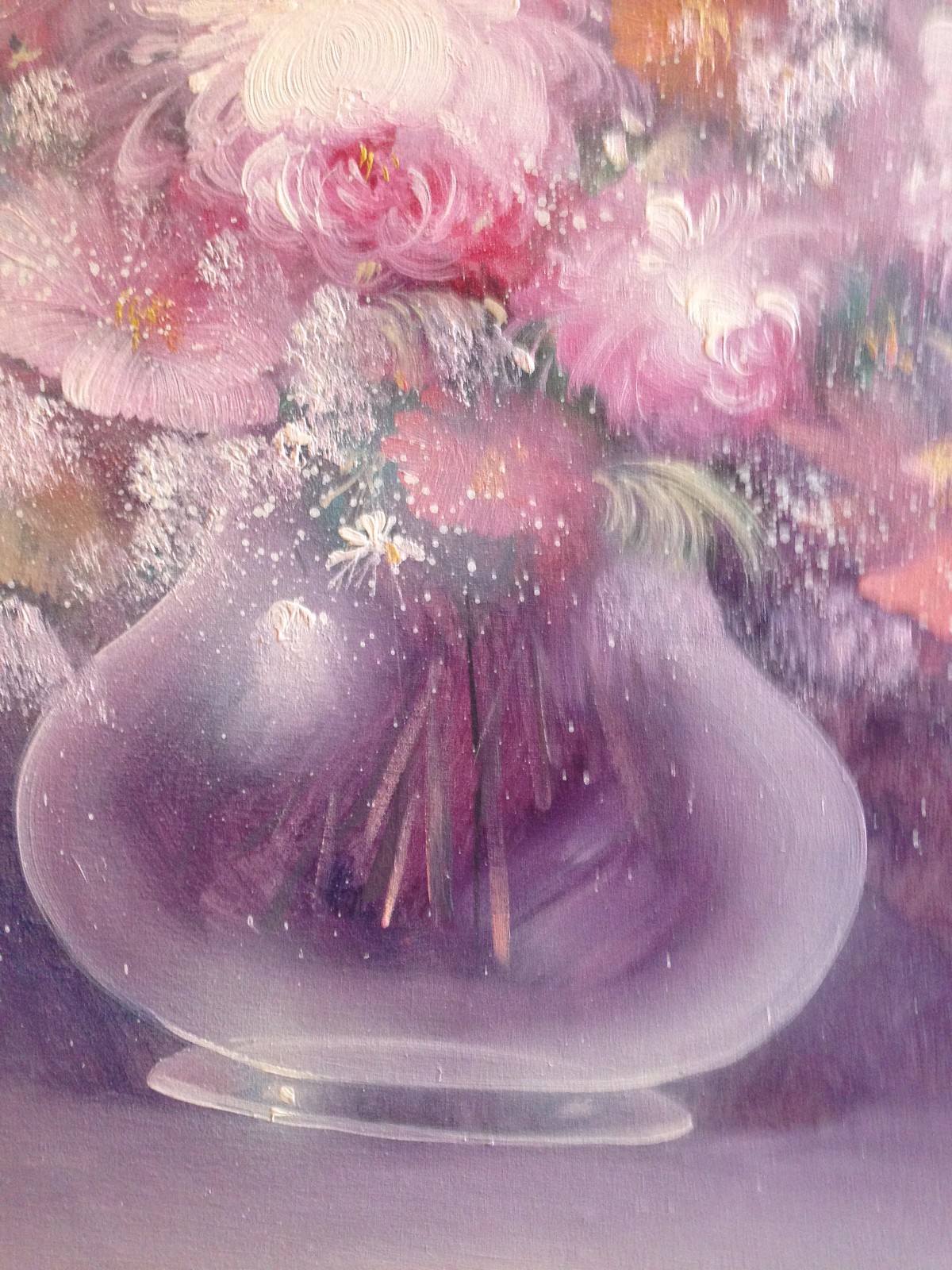 XXL 48x36 VTG Original by RUSSO Oil Painting on Canvas Flowers in Vase ...