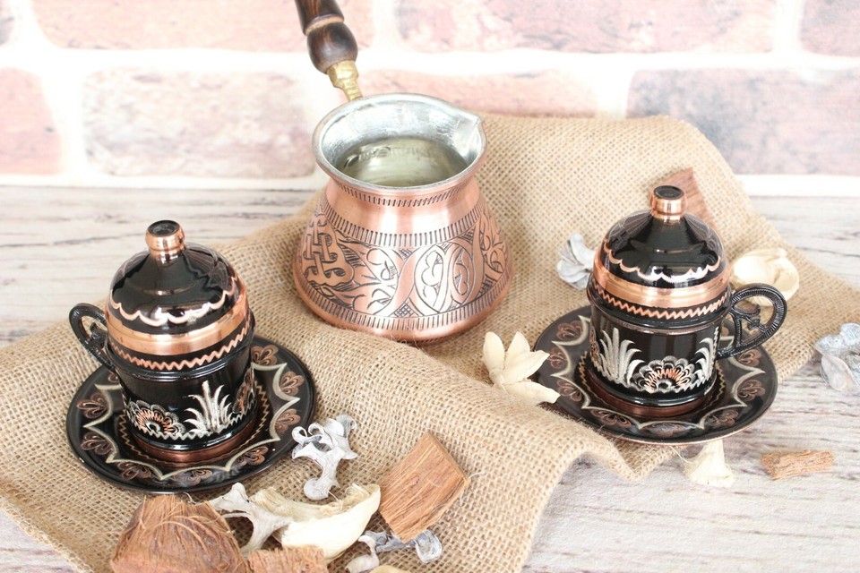 Handmade Copper Turkish Coffee Espresso Set, 2 Coffee Cup and Coffee ...