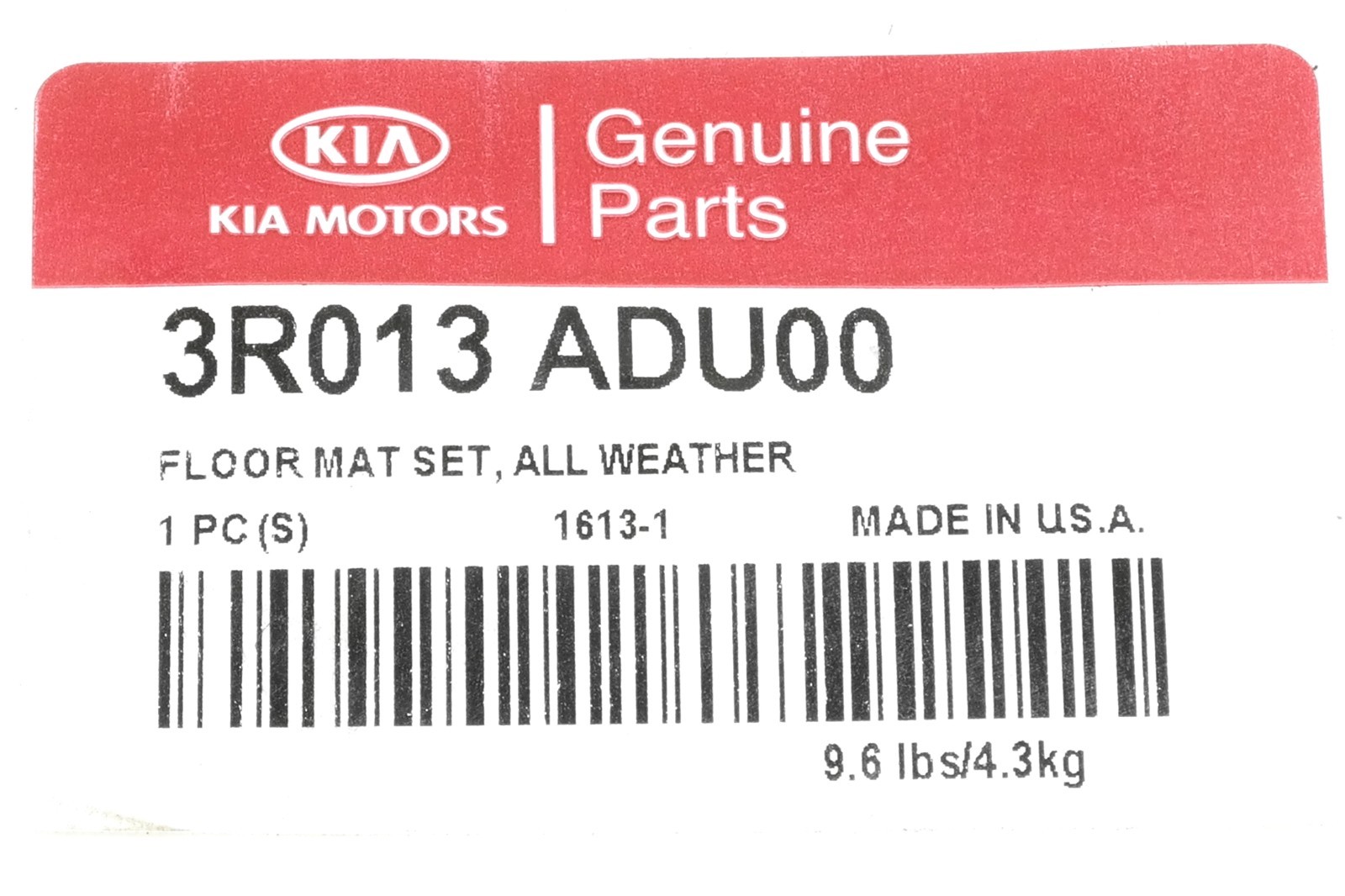 2014-2016 Kia Cadenza OEM All Weather Rubber Floor Mats 3r013 Adu00 for ...