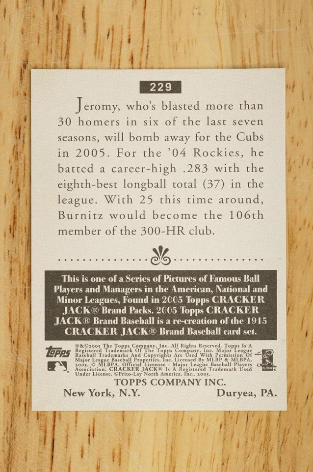 2005 Topps Baseball Card Cracker Jack Mini #229 Jeromy Burnitz Chicago ...