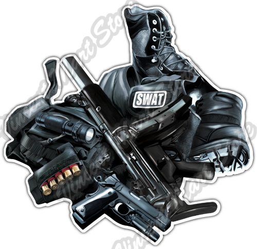 SWAT Police Officer Gun Fire Arms Vest Boots Car Bumper Vinyl Sticker ...