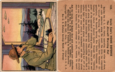 R158 Gum Inc, Uncle Sam Home Defense, 1941, #122 The Aircraft Warning ...