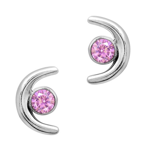 Crescent Half Moon Round Pink CZ 925 Sterling Silver Women Stud ...