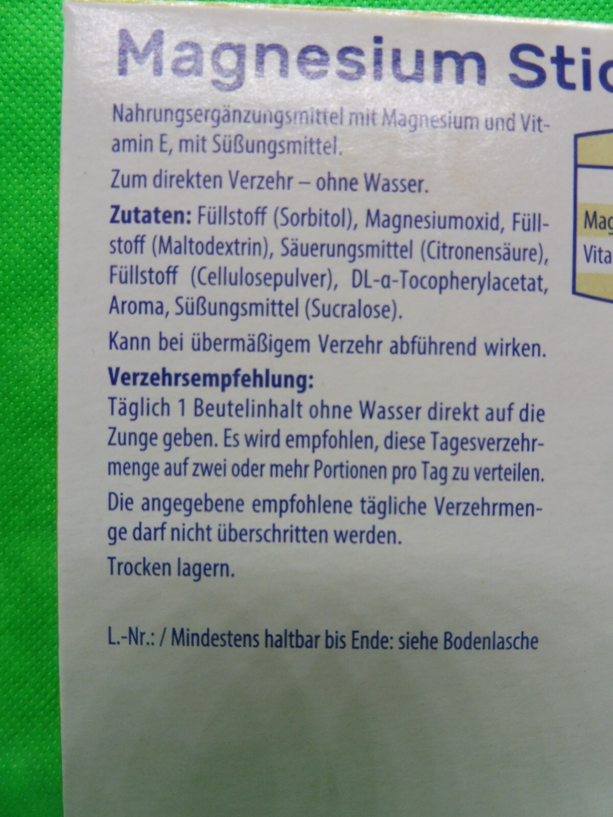 3 x Vitalis® Magnesium Sticks 250 mg; je 20 Bt. á 1,5 g; Limette ...