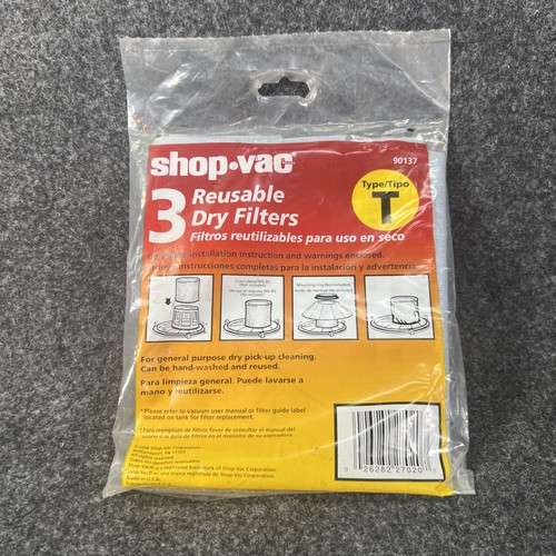 Shop Vac Type T Reusable Dry Filters #90137 - 1 pack (That Contains 3 ...