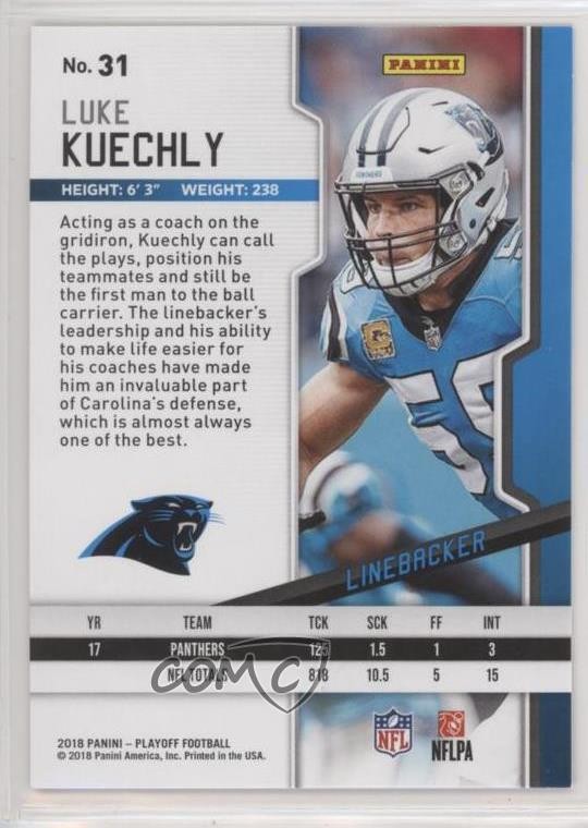 2018 Panini Playoff Touchdown Silver Luke Kuechly #31 g6p | eBay