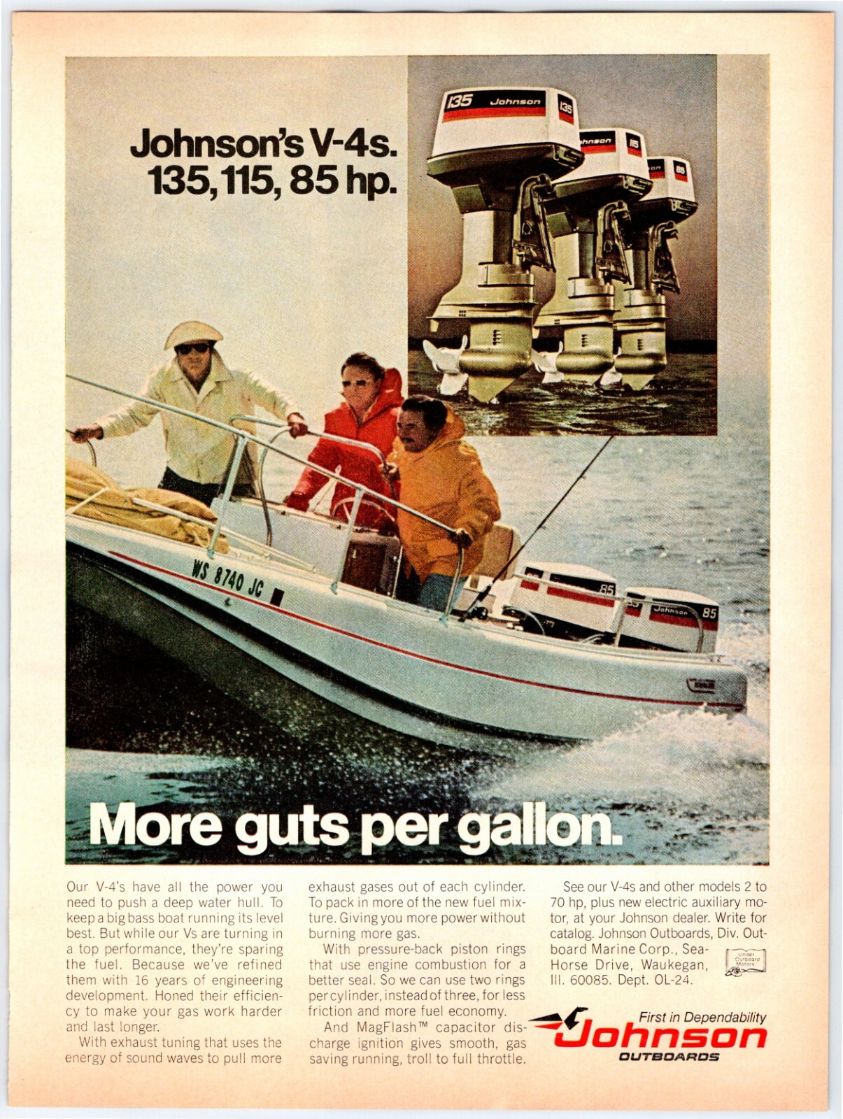 1975 JOHNSON BOAT MOTOR OUTBOARDS Vintage 1970's 8"X10.5" Magazine Ad ...