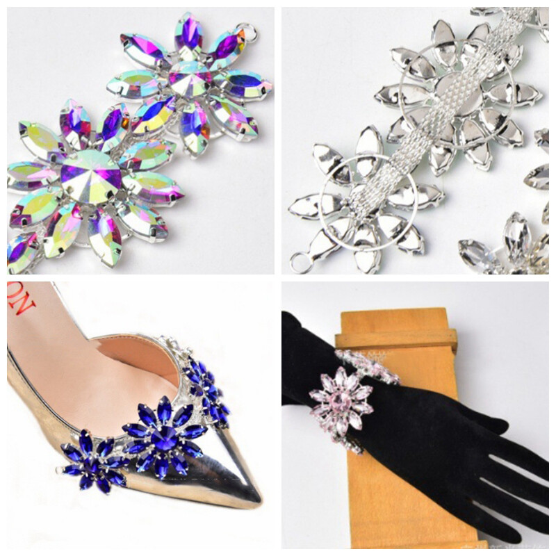 1X Flower Diamante Rhinestone Crystal Trimming Chain Patch Sewing DIY ...