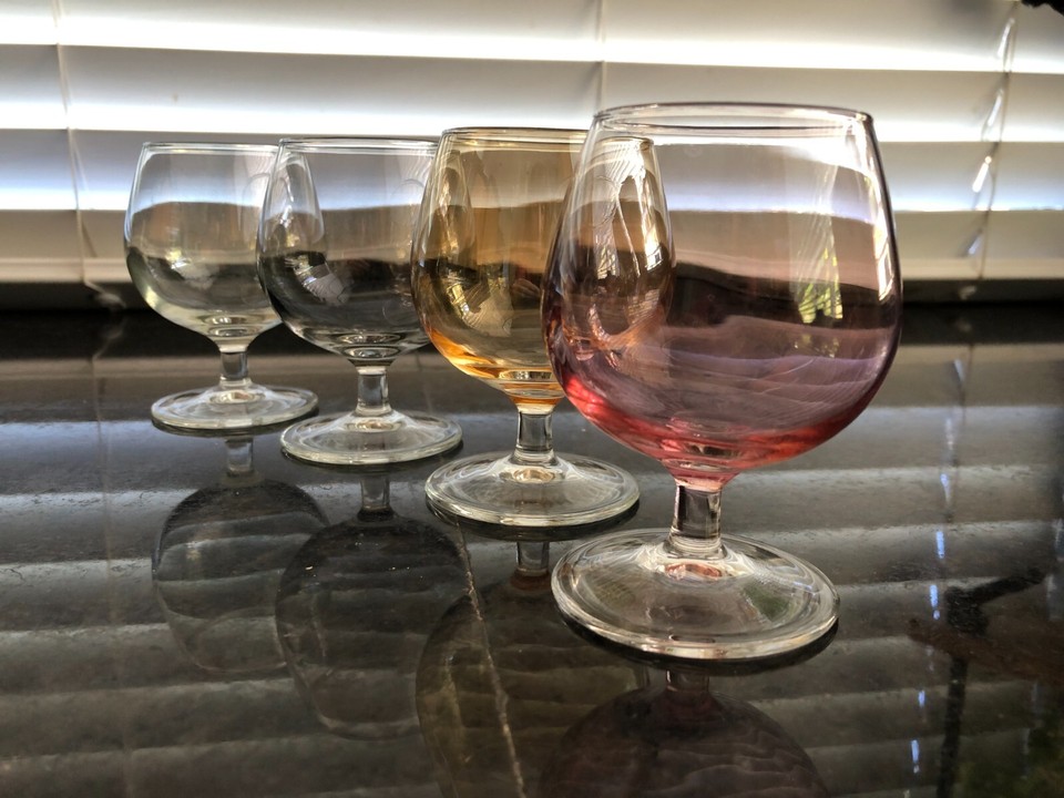 French made multi-colored glass cognac/brandy snifters (set of 4) | eBay