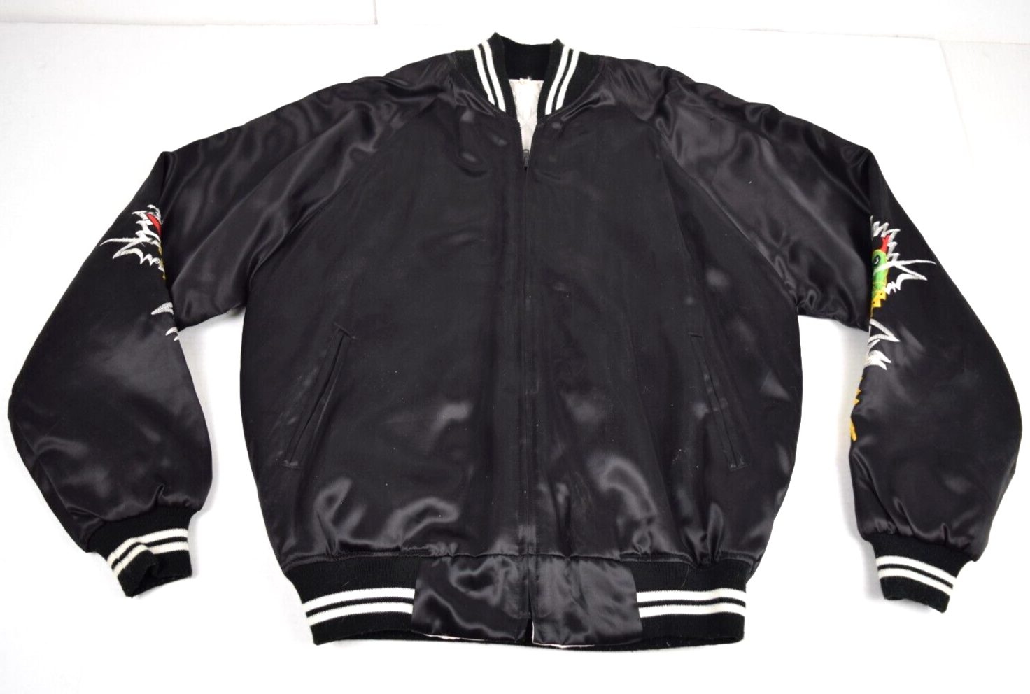 Vintage Black Satin Jacket US Navy Size M/L 70s Embroidered Westpac ...