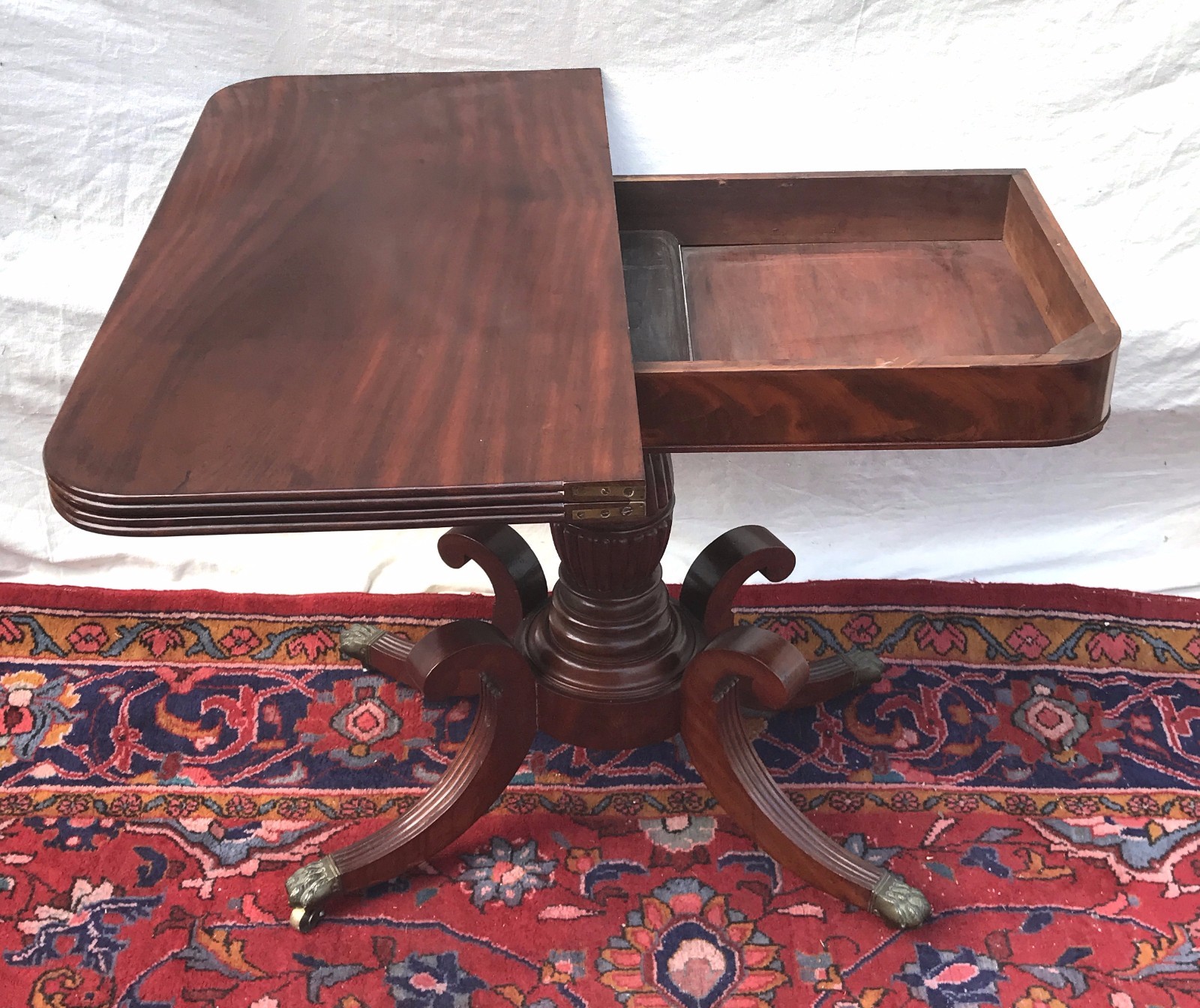 19TH C CLASSICAL FEDERAL ANTIQUE GAME / CARD TABLE CONSOLE ~ ISAAC VOSE ...