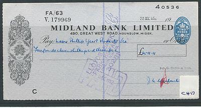 CHEQUE - USED -1950's -CH17- MIDLAND BANK LTD. HOUNSLOW - company | eBay UK