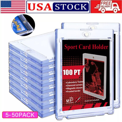 5-50 Pack Magnetic Trading Sports Card Holders 100PT One-Touch UV ...