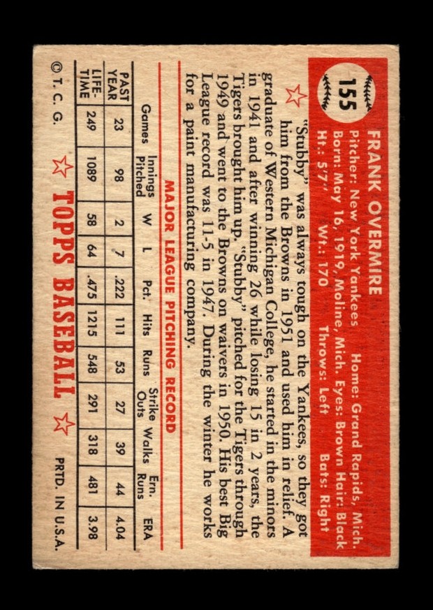 1952 Topps Set-Break #155 Frank Overmire VG-VGEX *GMCARDS* | eBay